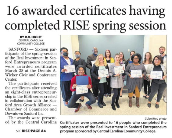 16 awarded certificates having completed RISE spring session | Sanford ...